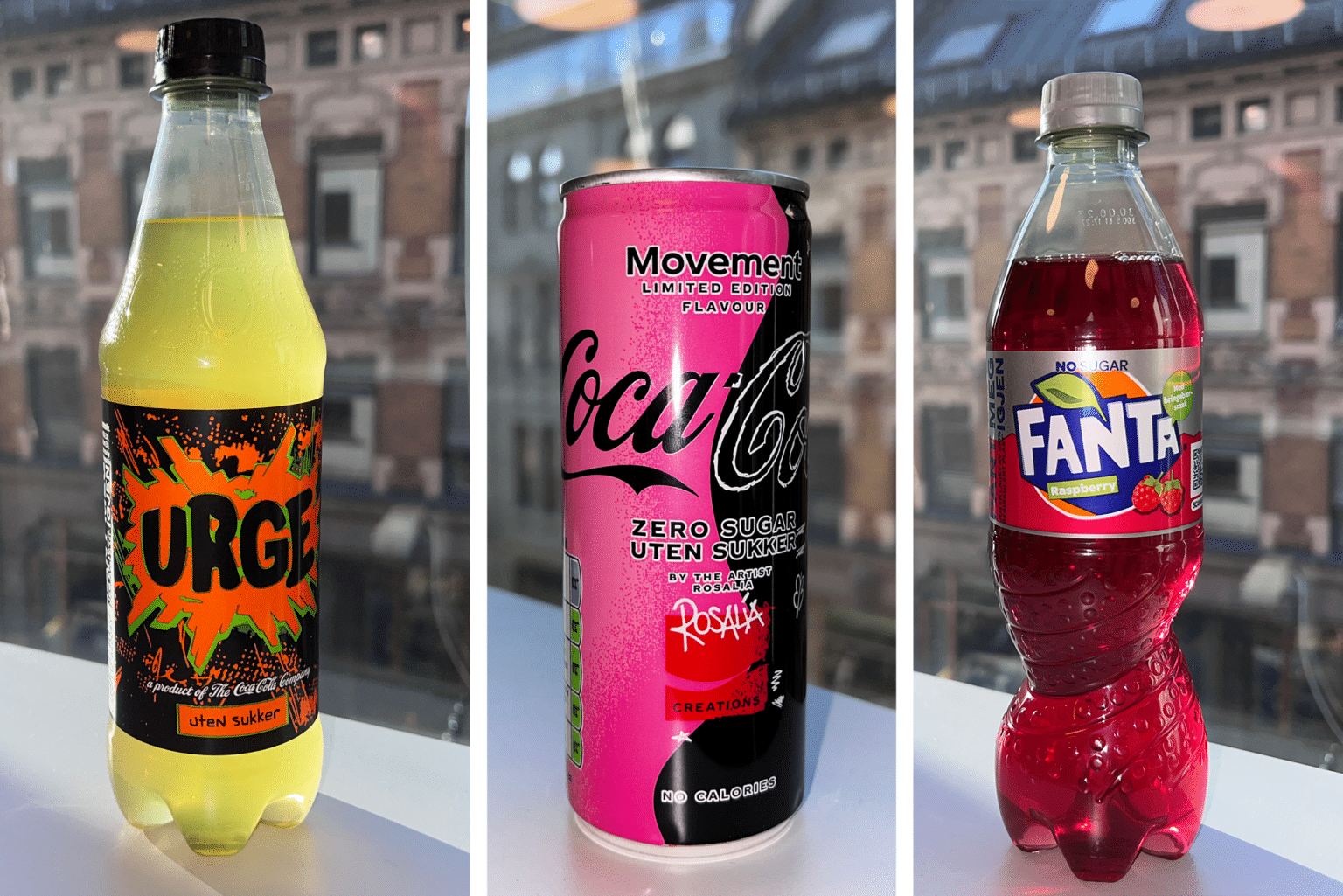 Test av Coca-Cola-nyheter: Rosalia brus, Urge sukkerfri og Fanta ...